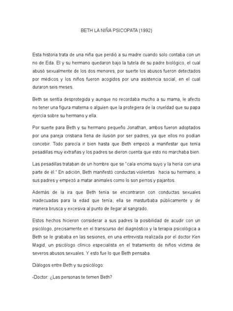 Beth La Niña Psicopata Pdf Abuso Infantil Comportamiento