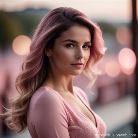 Attractive Woman With Long Pink Hair And Athletic Body Stable