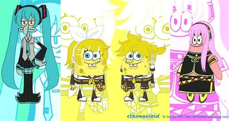 Hatsune Miku Squidward Kagamine Rin And Len Spongebob And Megurine Luka Patrik Star Kaito
