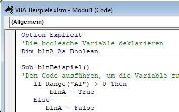 VBA Boolescher Datentyp Dim Variable Automate Excel