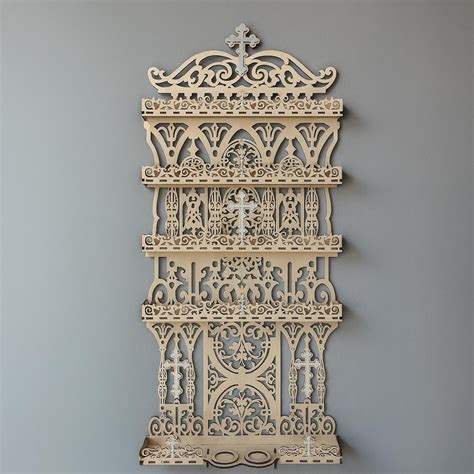 Large Wooden Wall Iconostasis 5 Tier Orthodox Icon Shelf Carved