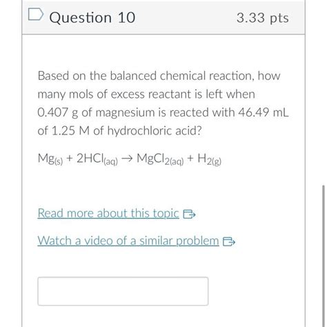 Solved Question 10 333pts Based On The Balanced Chemical