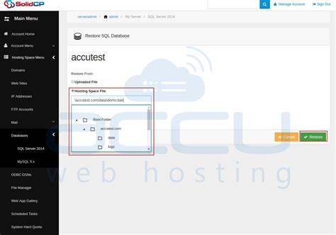 How To Restore A MS SQL Database From SolidCP SolidCP AccuWeb Help