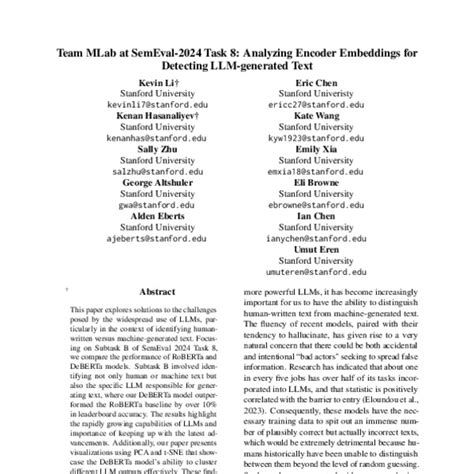 Team MLab At SemEval Task Analyzing Encoder Embeddings For Detecting LLM Generated Text