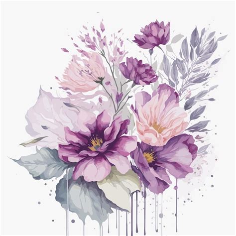 꽃 클립 아트 흰색 배경 흩어져 수채화 프리미엄 Ai 생성 벡터