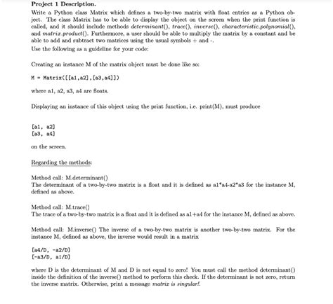 solved project 1 description write a python class matrix