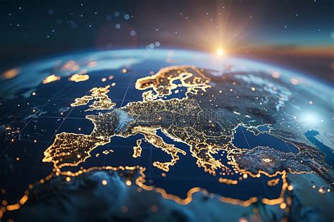 Digital World Globe Centered On Europe Concept Of Global Network And Connectivity Data Transfer