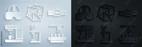 Set Microscope Smartwatch Coffee Machine Factory Conveyor System Belt Neural Network And