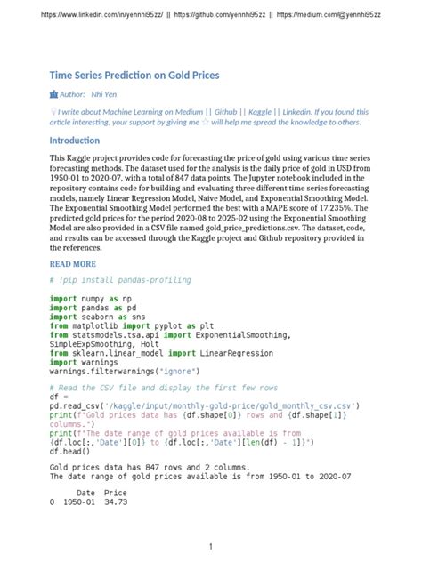 Gold Price Forecasting Using Time Series Pdf Forecasting Time Series