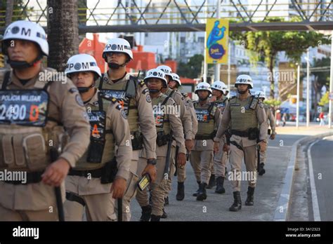 Access Control At Security Portals Salvador Bahia Brazil March Military Police