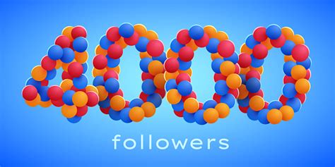 4k 또는 4000명의 팔로워가 알록달록한 풍선으로 감사합니다 소셜 네트워크 친구 팔로워 구독자 또는 팔로워 및 좋아요를 축하합니다 3차원 형태에 대한 스톡 벡터 아트 및
