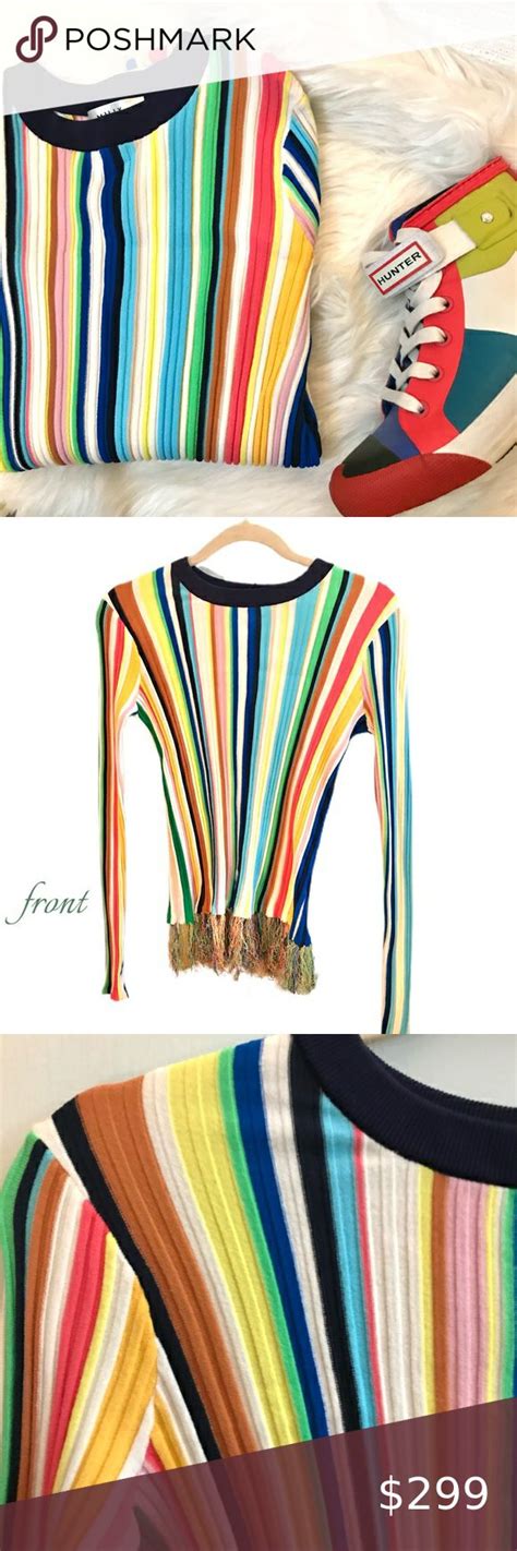 Milly Rainbow Multi Vertical Stripe Pullover Vertical Stripe