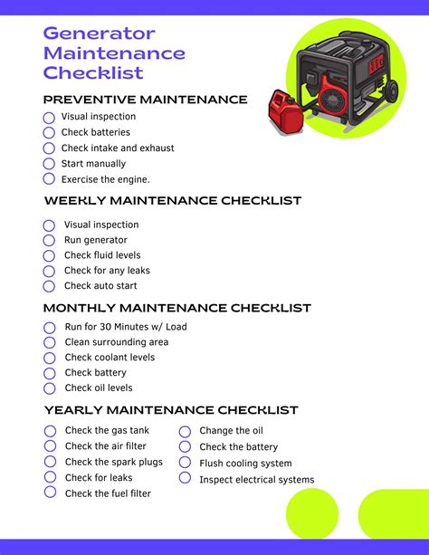 Portable Generator Maintenance Checklist