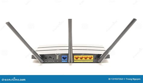 Back View Of Wireless Router Cable Modem Isolated On White Background Stock Image Image Of