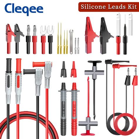 Cleqee P1300sdl 실리콘 테스트 리드 키트 4mm 바나나 플러그 케이블 테스트 후크 클립 멀티 미터 프로브 악어 클립