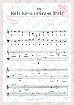Note Name Worksheet The Grand Staff By Ji Music Tpt