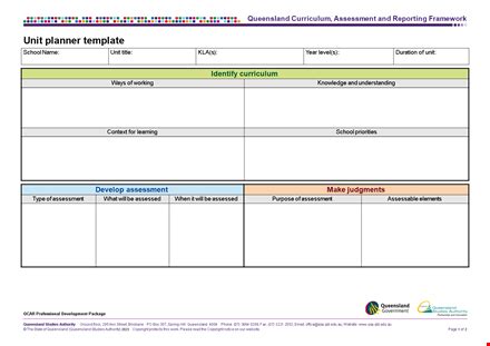 Babe Unit Plan Template For Assessment And Learning