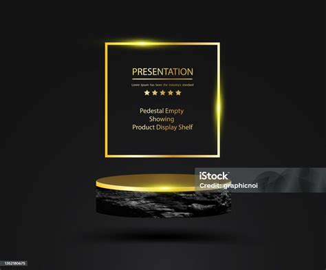 벡터 포디움 블랙 스톤과 황금 플랫폼 쇼케이스 제품 프리젠 테이션 디스플레이 디자인 플랫폼 화장품 및 패션 아이디어 개념 0명에