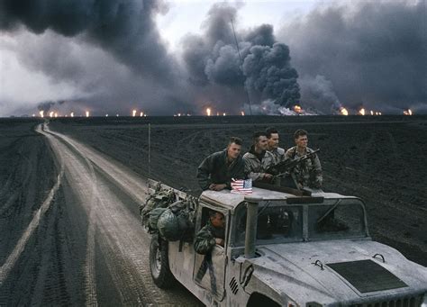 Us Marines Driving Through Burning Oil Fields In Kuwait 1991 Rusmc