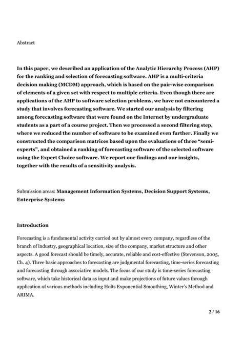 Application Of The Analytic Hierarchy Process Ahp For Selection Of