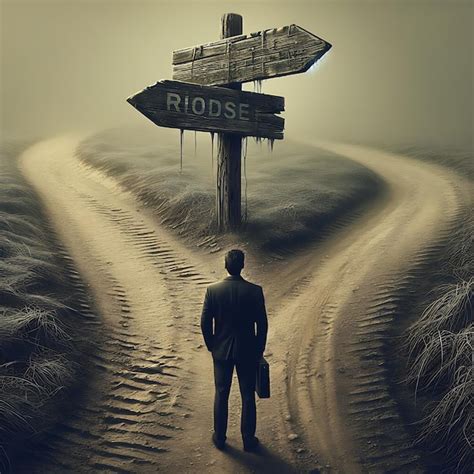 Dilemma Man Trying To Choose The Right Path Premium AI Generated Image