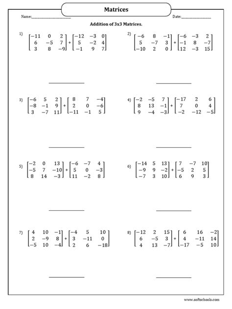 addition of two 3x3 matrices worksheet 2 pdf