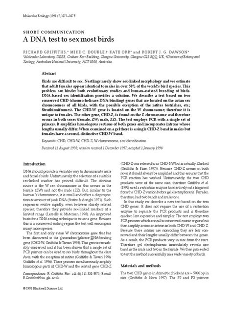 A Dna Test To Sex Most Birds Pdf Polymerase Chain Reaction Gel