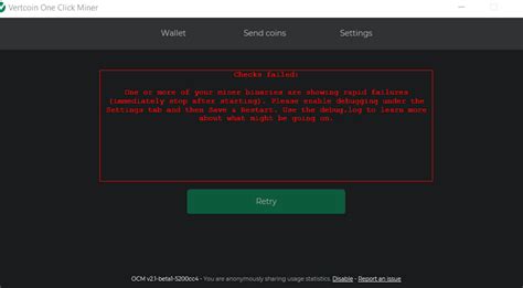 error message during starting vertocoin ocm · issue 303 · vertcoin project one click miner