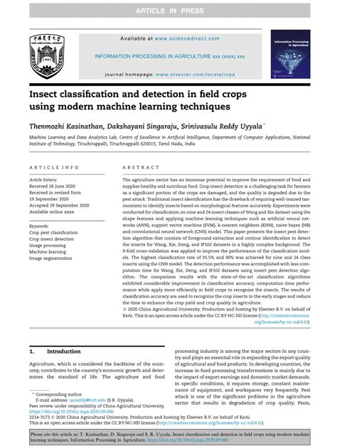 PDF Insect Classification And Detection In Field Crops Using Modern Machine Learning Techniques