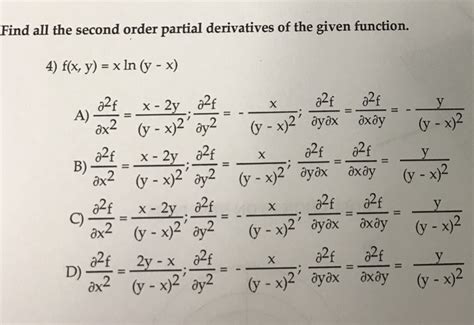 Solved Find All The Second Order Partial Derivatives Of The