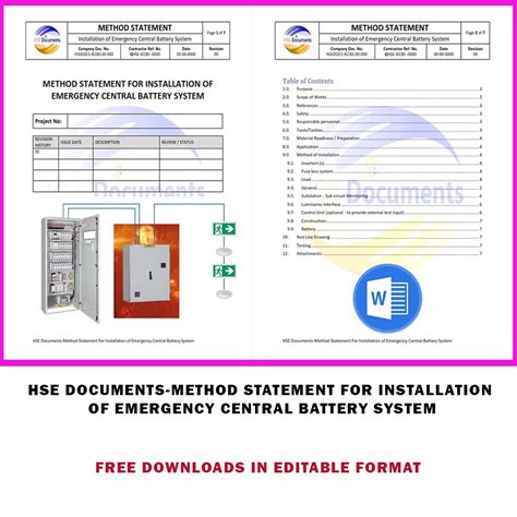 Hse Documents Method Statement For Installation Of Emergency Central
