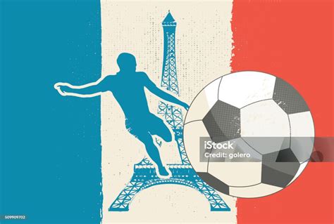빈티지 프랑스 축구 배경에 더해진 에펠 타워 파리 일 드 프랑스에 대한 스톡 벡터 아트 및 기타 이미지 파리 일 드 프랑스 배경 주제 다중 색상 Istock