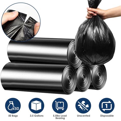 Moclever 5 Rolls Overall 50 Count Black Garbage Bags For Portable