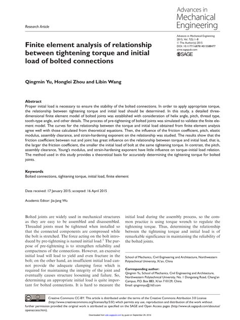 pdf finite element analysis of relationship between tightening torque