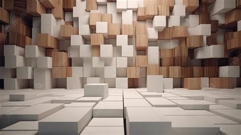 무료 현대적인 미니멀리즘의 긴 큐브 스택 벽 질감 3d의 흰색과 갈색 목재 디자인 Ppt 배경 Slidesdocs