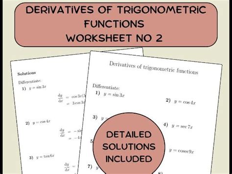 Derivatives Of Trigonometric Functions Worksheet No 2 With Solutions