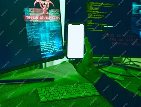 premium photo computer phone or hands with mockup for hacking