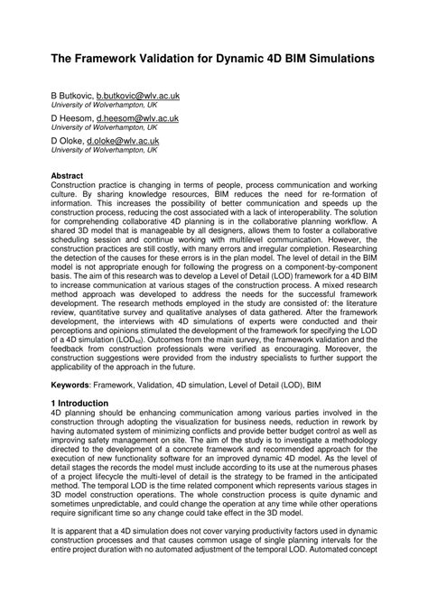 PDF The Framework Validation For Dynamic D BIM Simulations