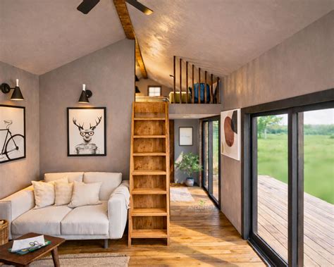 12x24 Tiny House Plan With Loft And Large Deck Modern Cabin Design
