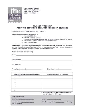 Fillable Online Ccny Cuny Cuny At Th Street Transcript Requests Form Fax Email Print