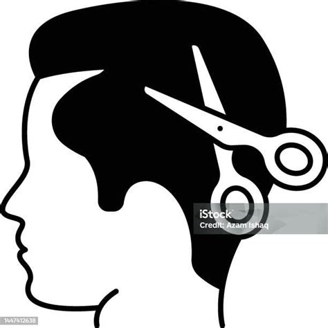 남성 헤어스타일리스트 또는 미용사 개념 살롱 응접실에서 소년의 측면 보기 벡터 아이콘 디자인 미용 및 개인 관리 기호 화장품 피부과 기호 신체 미학 스톡 일러스트레이션