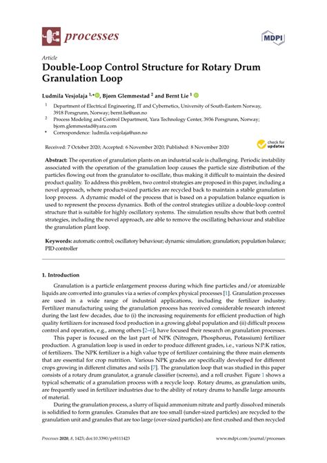 Pdf Double Loop Control Structure For Rotary Drum Granulation Loop
