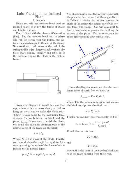 Lab Friction On Inclined Plane PHYS 152 Lab Reports Mechanics Docsity