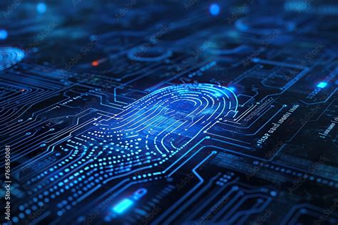 Blueprint With Binary Code Patterns Forming The Outline Of A Fingerprint Symbolizing The