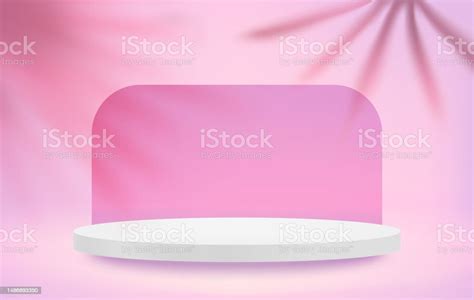 흰색 연단과 나뭇잎 그림자가 있는 분홍색 인테리어 3d 벡터 그림 분홍에 대한 스톡 벡터 아트 및 기타 이미지 분홍 0명