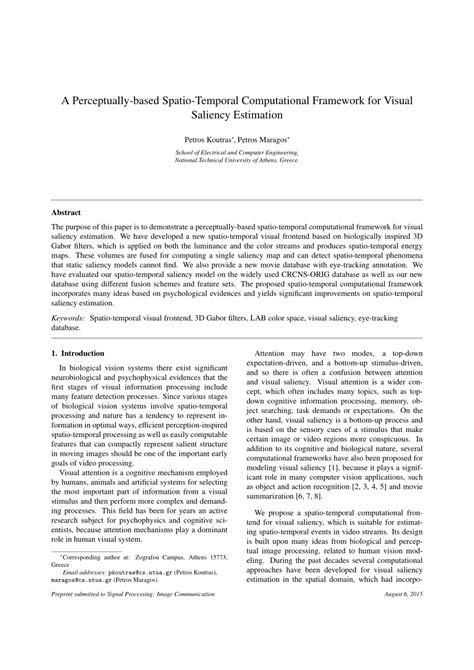 Pdf A Perceptually Based Spatio Temporal Computational Framework For Visual Saliency Estimation