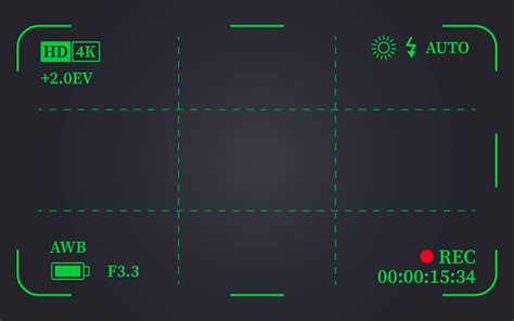 카메라 뷰파인더 프레임 비디오 또는 사진 초점 화면 녹화 또는 스냅샷 템플릿 디지털 디스플레이 Dslr 캠 사진 또는 비디오 촬영을 위한 캡처 인터페이스 플랫 벡터 일러스트