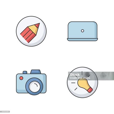 포토그래퍼 작업 요소 Rgb 색상 아이콘 세트 개념에 대한 스톡 벡터 아트 및 기타 이미지 개념 개체 그룹 노트북 Istock
