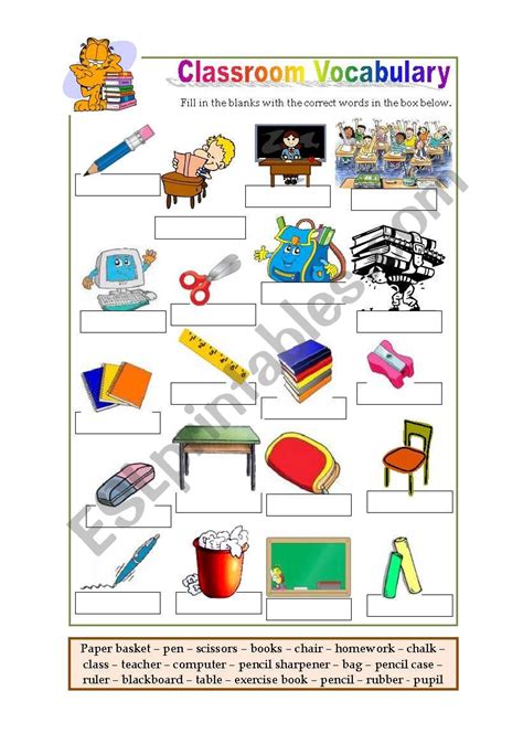 English Worksheets Classroom Vocabulary