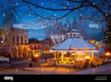 Christmas Lights In The Western Washington Town Of Leavenworth Stock